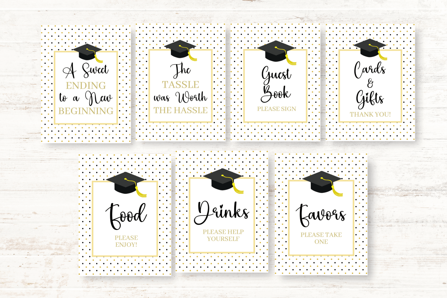 Black and Gold Printable Graduation Party Signs - Pica's Printables