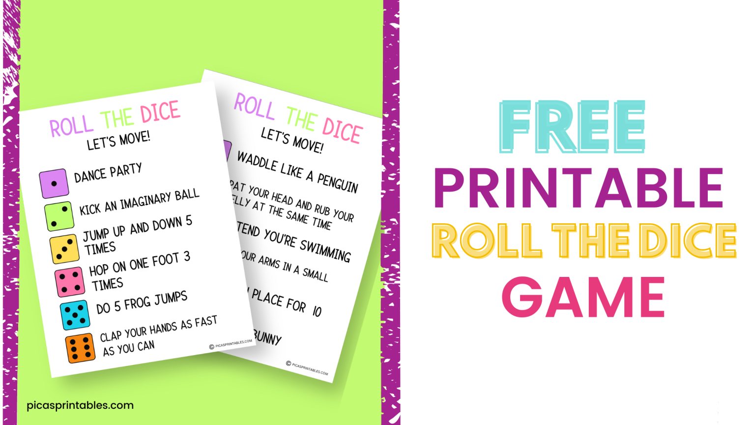 Free Printable Roll the Dice Exercise Game for Kids - Pica's Printables